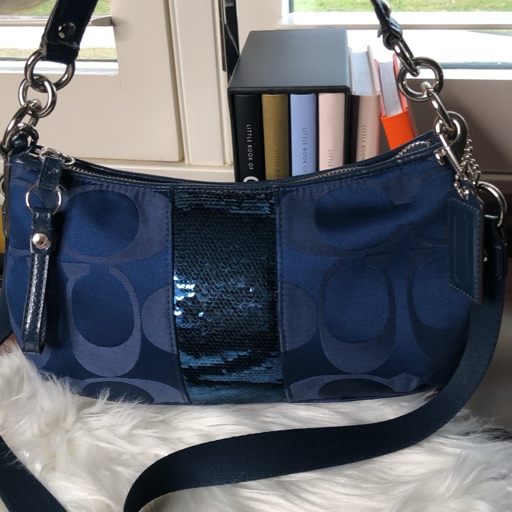 Vintage Coach Royal Blue Signature Sequin Stripe Shou… - Gem